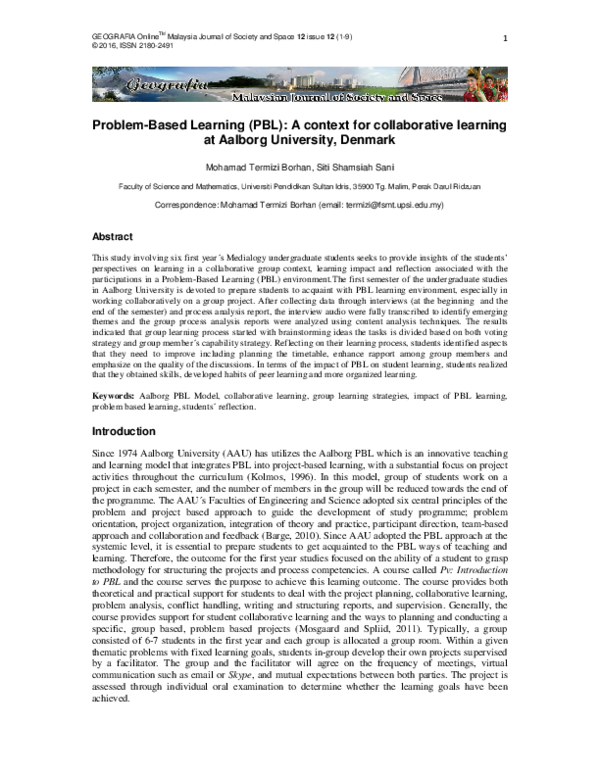 (PDF) Problem-Based Learning (PBL): a context for collaborative ...