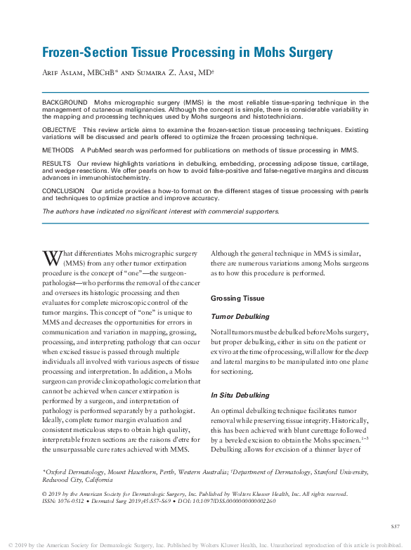 (PDF) Frozen-Section Tissue Processing in Mohs Surgery
