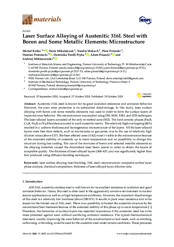 (PDF) Laser Surface Alloying of Austenitic 316L Steel with Boron and ...