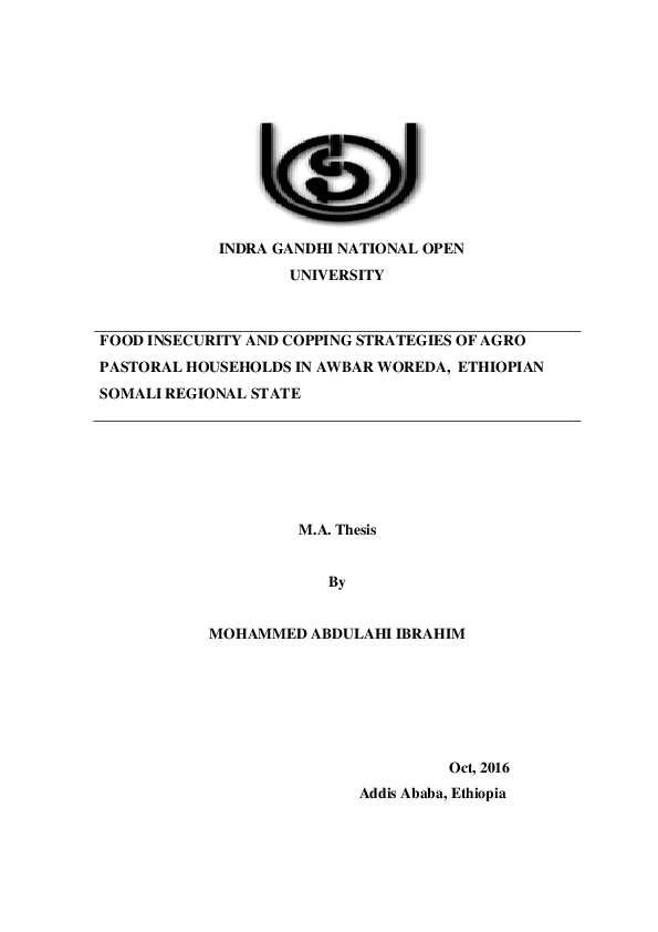 (PDF) Food Insecurity and Copping Strategies of Agro Pastoral ...