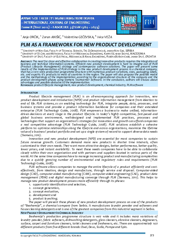 (PDF) PLM as a Framework for New Product Development