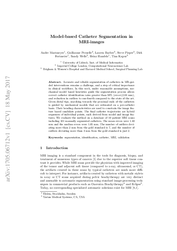 (PDF) Model-based Catheter Segmentation in MRI-images