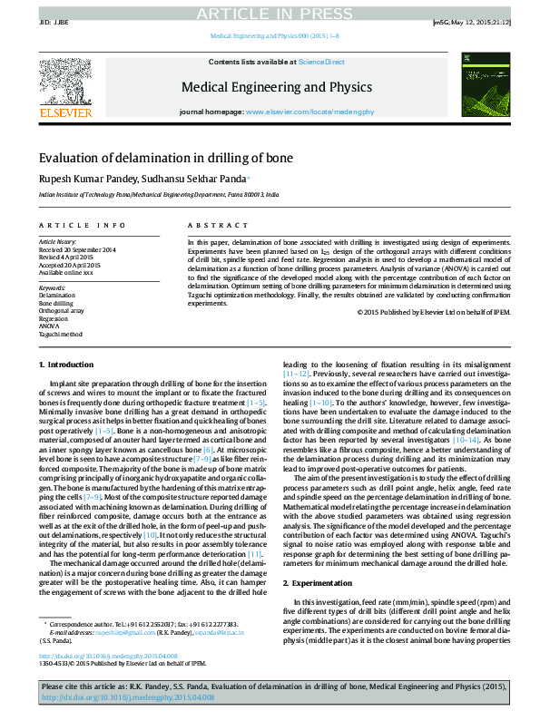(PDF) Evaluation of delamination in drilling of bone