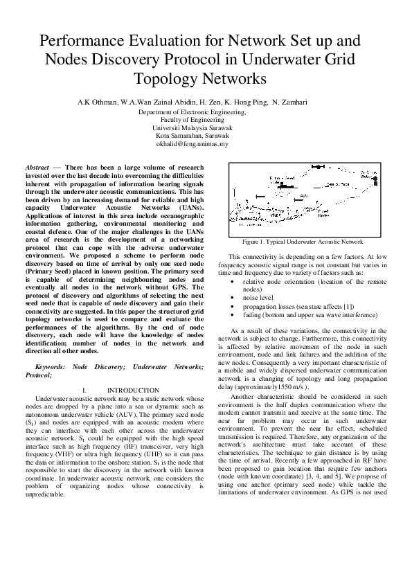 Pdf Performance Evaluation For Network Set Up And Nodes Discovery Protocol In Underwater Grid