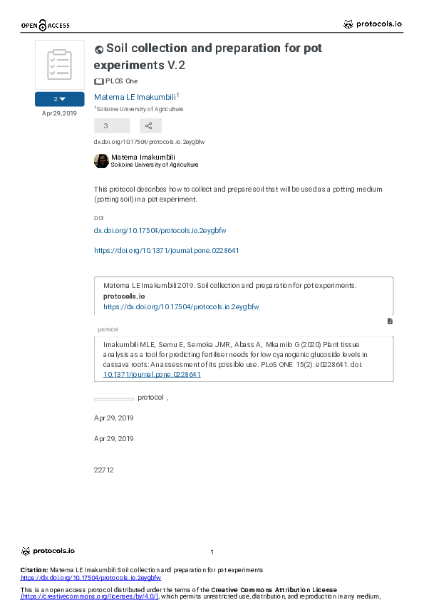 (PDF) Soil collection and preparation for pot experiments v2 (protocols ...