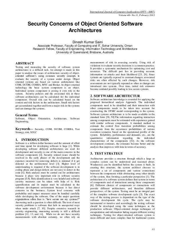 Pdf Security Concerns Of Object Oriented Software Architectures
