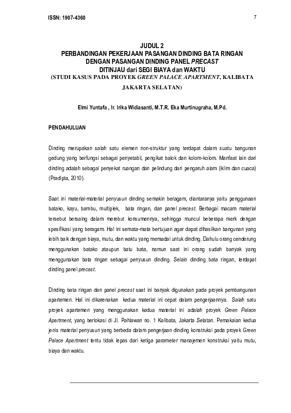 (PDF) PERBANDINGAN PEKERJAAN PASANGAN DINDING BATA RINGAN DENGAN PASANGAN DINDING PANEL PRECAST ...