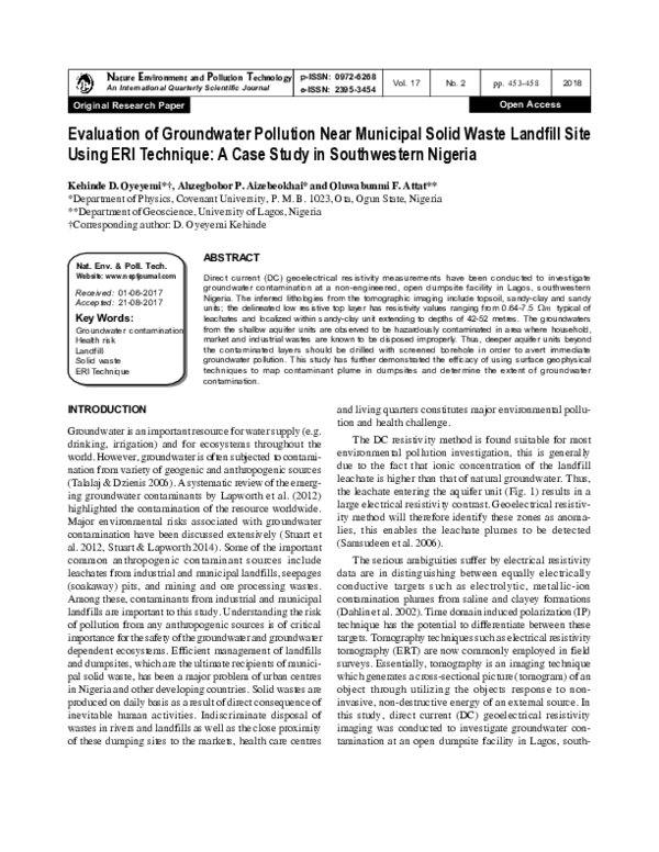 (PDF) Evaluation of Groundwater Pollution Near Municipal Solid Waste ...