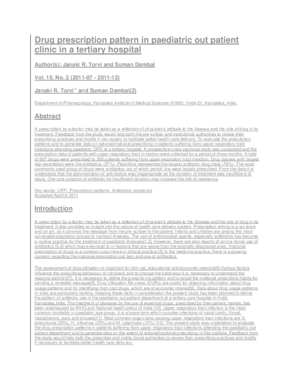 (PDF) Drug prescription pattern in paediatric out patient clinic in a ...