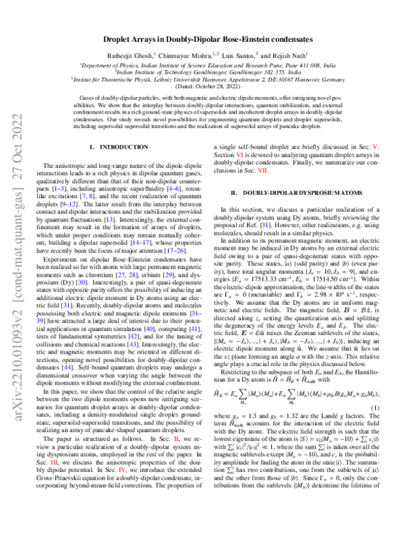 (PDF) Droplet Arrays in Doubly-Dipolar Bose-Einstein condensates ...
