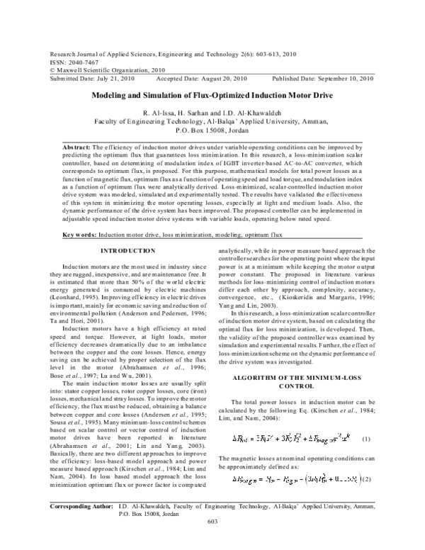 (PDF) Modeling and Simulation of Flux-Optimized Induction Motor Drive