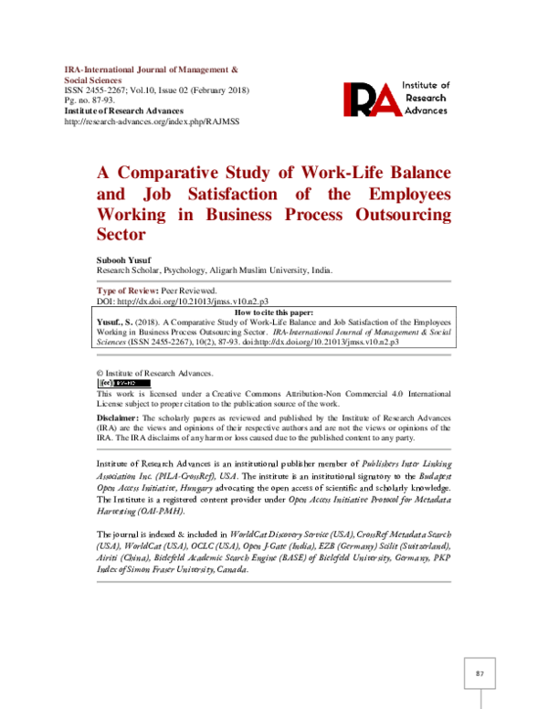 (PDF) A Comparative Study of Work-Life Balance and Job Satisfaction of ...