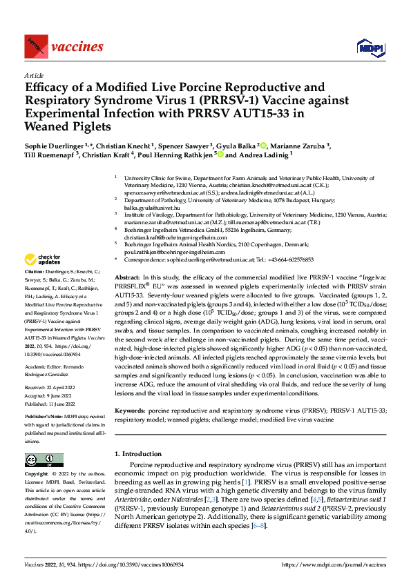 (PDF) Efficacy of a Modified Live Porcine Reproductive and Respiratory ...