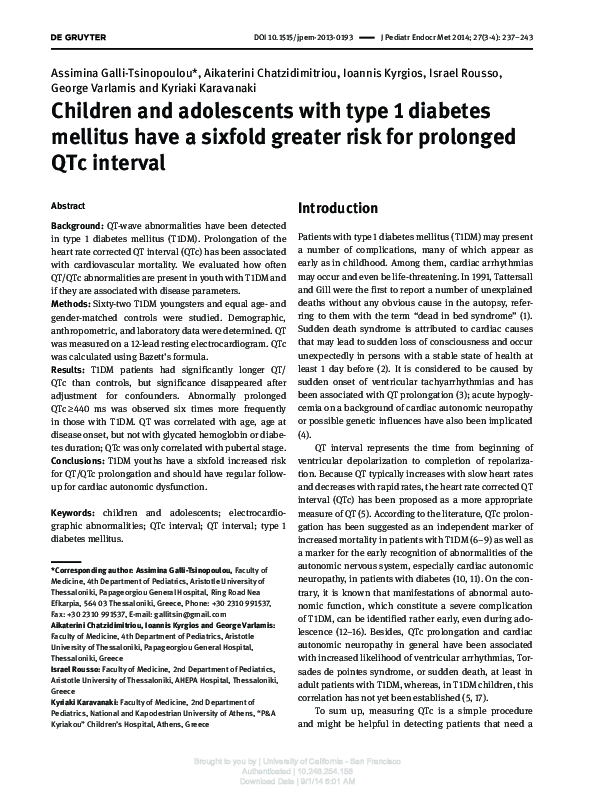 (PDF) Children and adolescents with type 1 diabetes mellitus have a ...