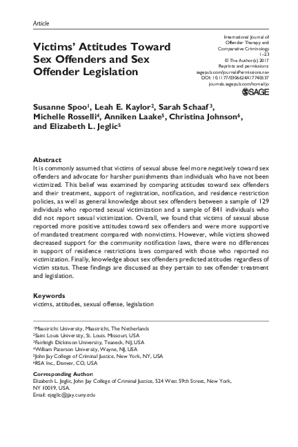 (PDF) Victims' Attitudes Toward Sex Offenders and Sex Offender Legislation