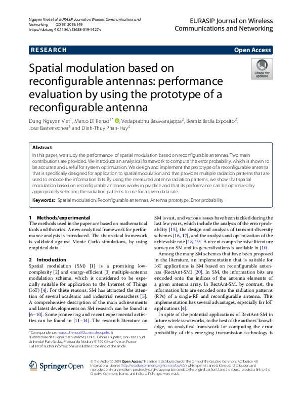 Pdf Spatial Modulation Based On Reconfigurable Antennas Performance