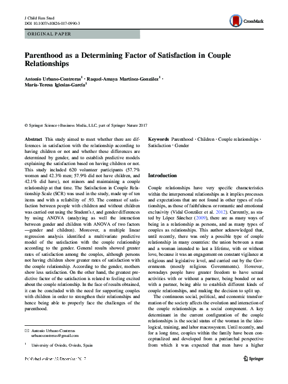 (PDF) Parenthood as a Determining Factor of Satisfaction in Couple ...