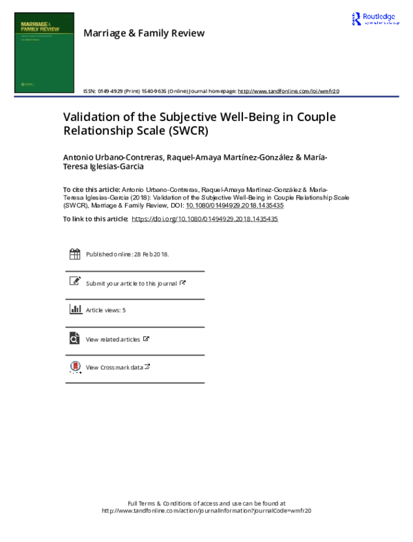 Pdf Validation Of The Subjective Well Being In Couple Relationship Scale Swcr
