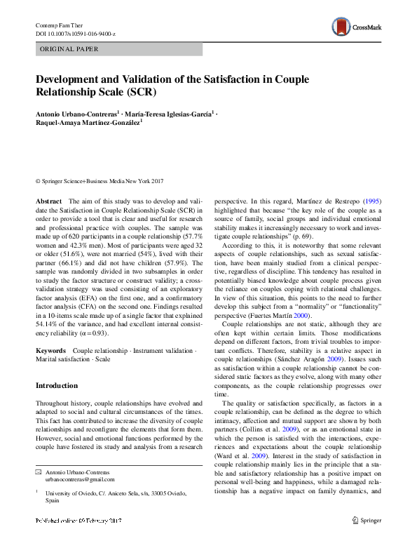(PDF) Development and Validation of the Satisfaction in Couple Relationship Scale (SCR)