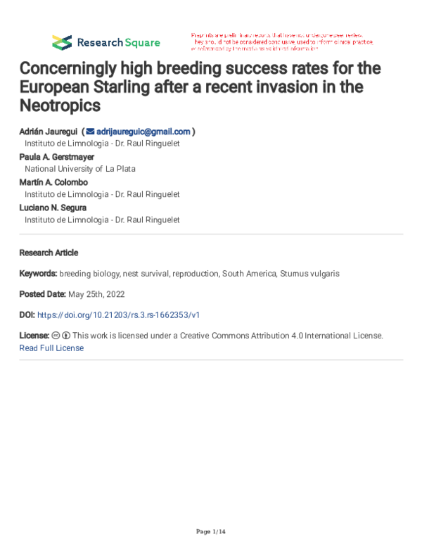 (PDF) Concerningly high breeding success rates for the European ...