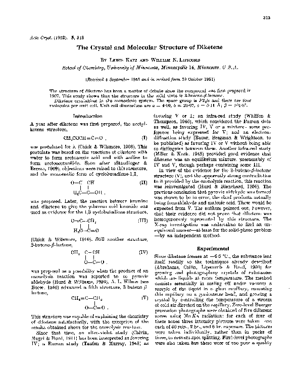 (PDF) The Crystal and Molecular Structure of Diketene