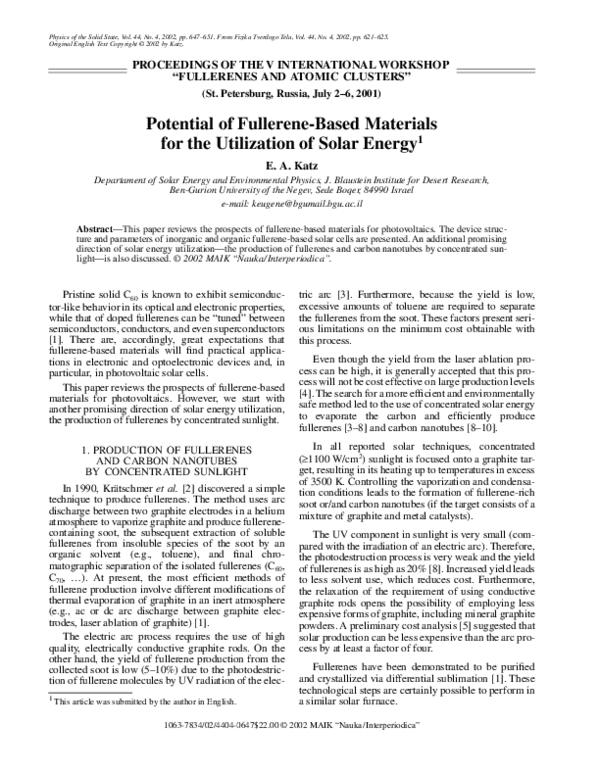 (PDF) Potential of fullerene-based materials for the utilization of solar energy