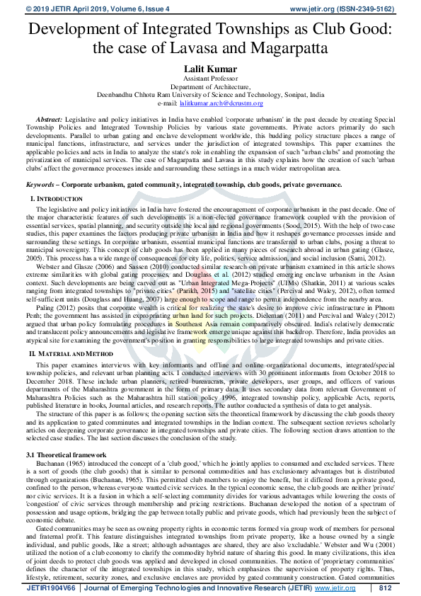 (PDF) Development of Integrated Townships as Club Good: the case of ...