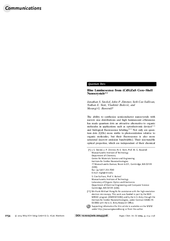 (PDF) Blue Luminescence in CdS-ZnS Nanocrystals