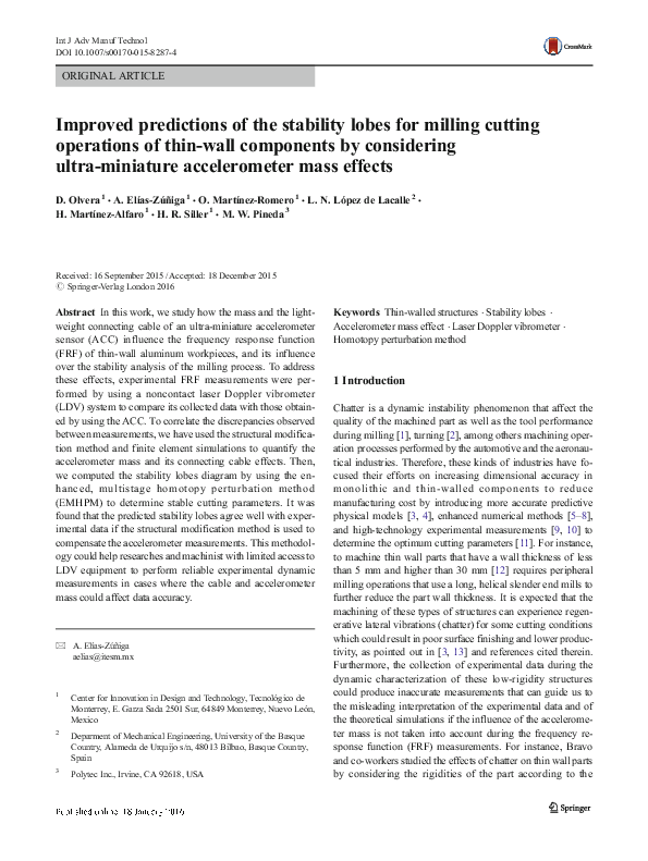 (PDF) Improved predictions of the stability lobes for milling cutting operations of thin-wall ...