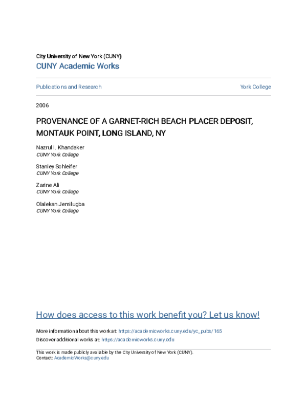(PDF) Provenance of a Garnet-Rich Beach Placer Deposit, Montauk Point ...