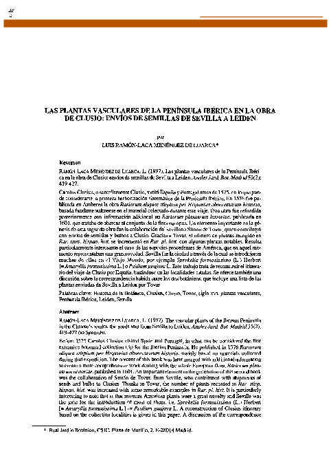 (PDF) Las plantas vasculares de la Península Ibérica en la obra de Clusio: envíos de semillas de ...