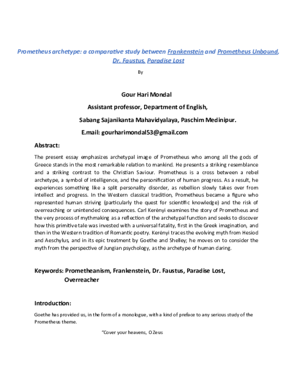 (DOC) Prometheus archetype: a comparative study between Frankenstein ...