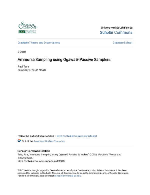 (PDF) Ammonia sampling using Ogawa passive samplers