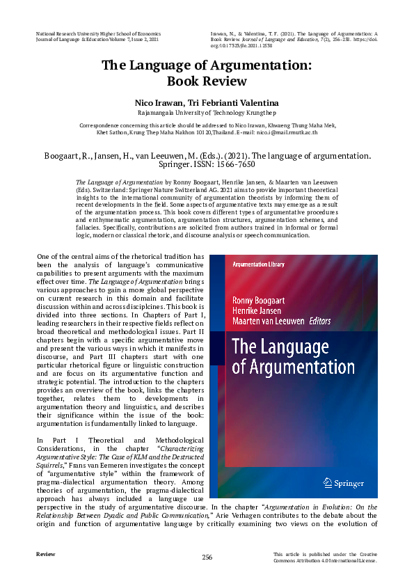 (PDF) The Language of Argumentation: A Book Review