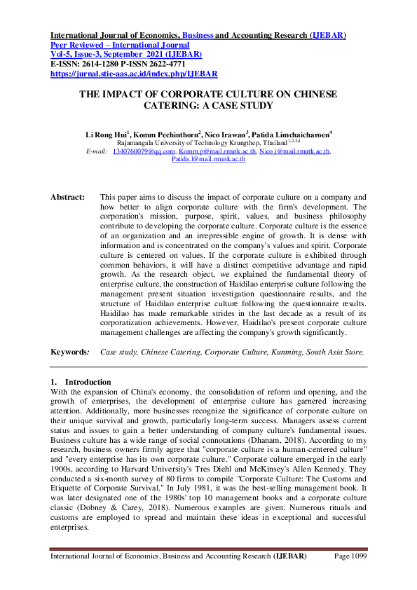 (PDF) The Impact of Corporate Culture on Chinese Catering: A Case Study