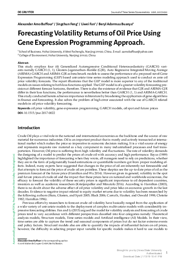(PDF) GEP Approach for Oil Price Volatility Forecasting