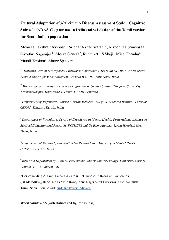 Pdf Cultural Adaptation Of Alzheimers Disease Assessment Scale