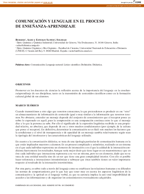 (PDF) Comunicación y lenguaje en el proceso de enseñanza-aprendizaje