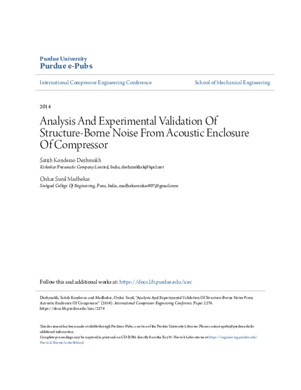 (PDF) Analysis And Experimental Validation Of Structure-Borne Noise ...