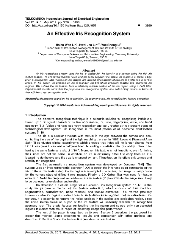 (PDF) An Effective Iris Recognition System