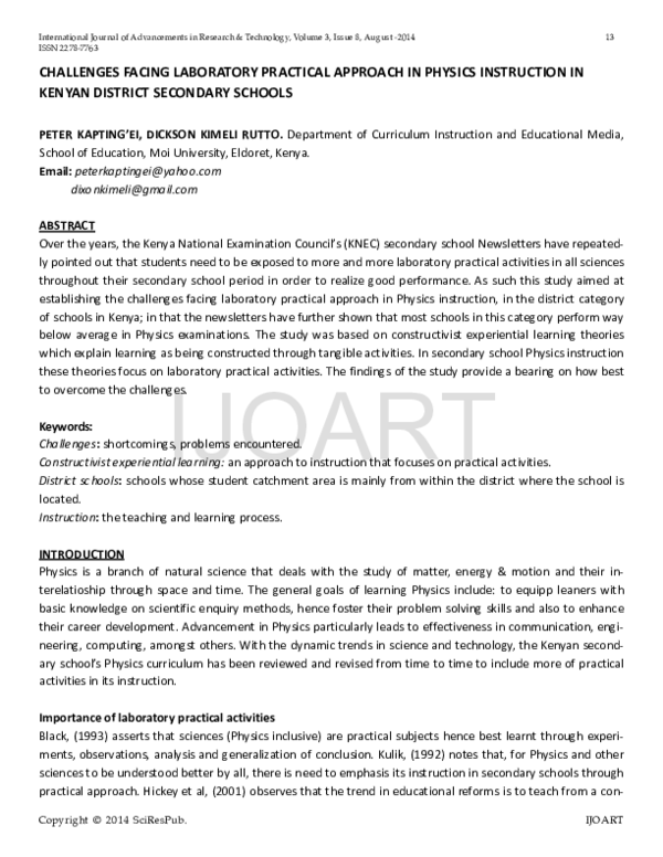 (PDF) Challenges Facing Laboratory Practical Approach in Physics ...