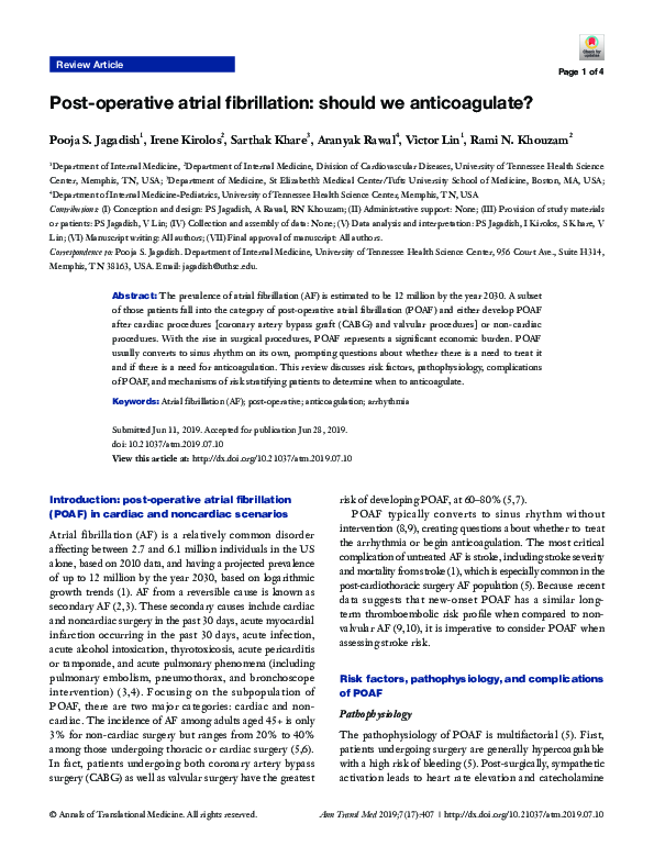 Pdf Post Operative Atrial Fibrillation Should We Anticoagulate