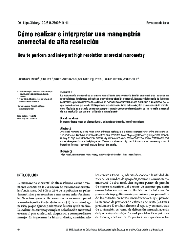 (PDF) Cómo realizar e interpretar una manometría anorrectal de alta ...