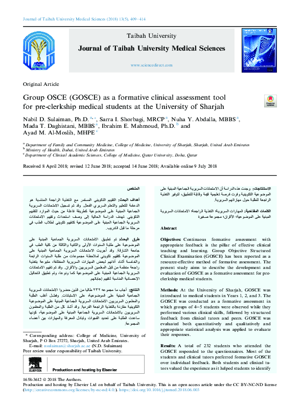 (PDF) Group OSCE (GOSCE) as a formative clinical assessment tool for ...