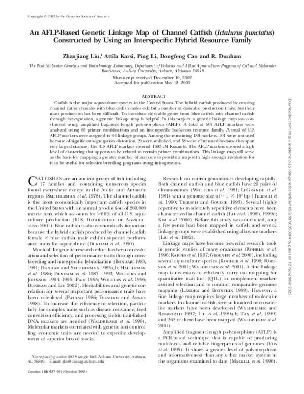 (PDF) An AFLP-Based Genetic Linkage Map of Channel Catfish (Ictalurus ...