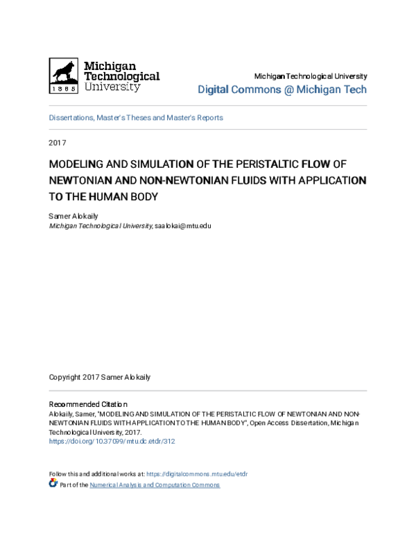 (PDF) Modeling and Simulation of the Peristaltic Flow of Newtonian and Non-Newtonian Fluids with ...