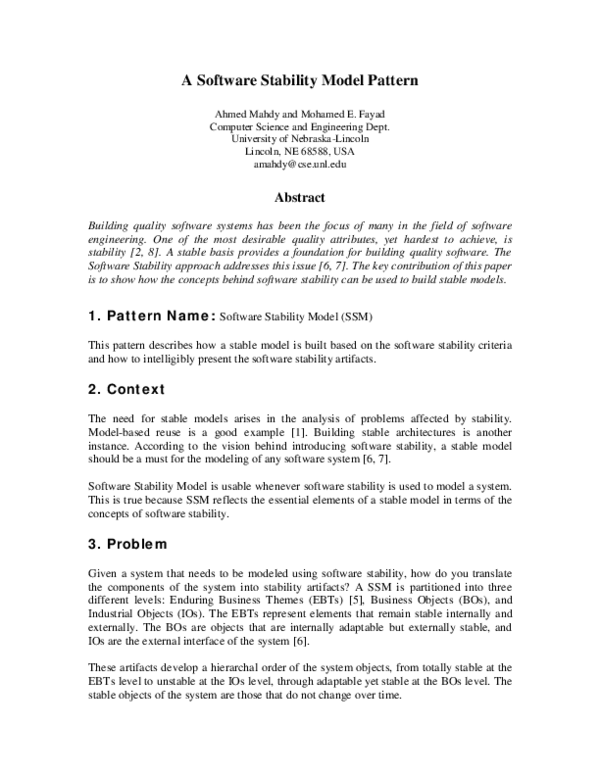 (PDF) A Software Stability Model Pattern