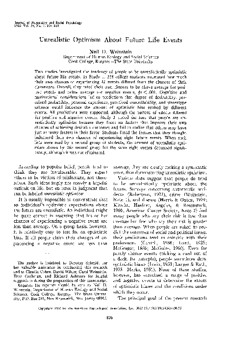 (PDF) Unrealistic optimism about future life events