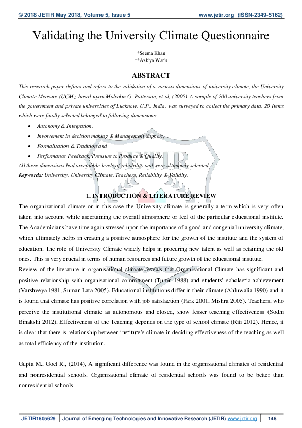 (PDF) Validating the University Climate Questionnaire