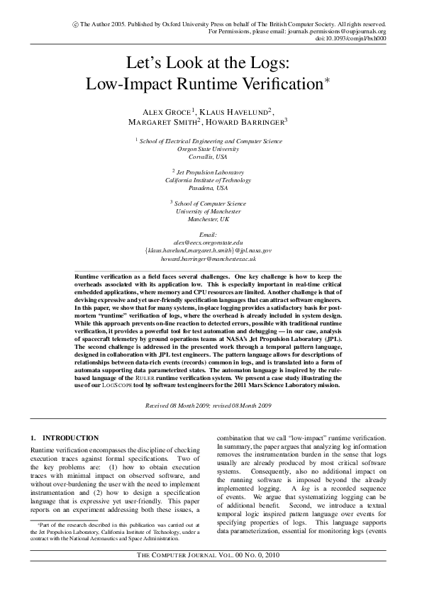 (PDF) Let's Look at the Logs: Low-Impact Runtime Verification